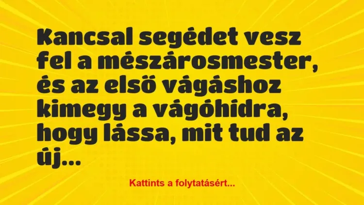 Vicc: Kancsal segédet vesz fel a mészárosmester, és az első...