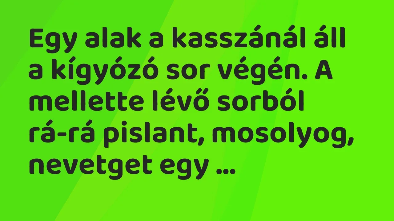 Vicc: Egy alak a kasszánál áll a kígyózó sor végén. A mellette lévő ...